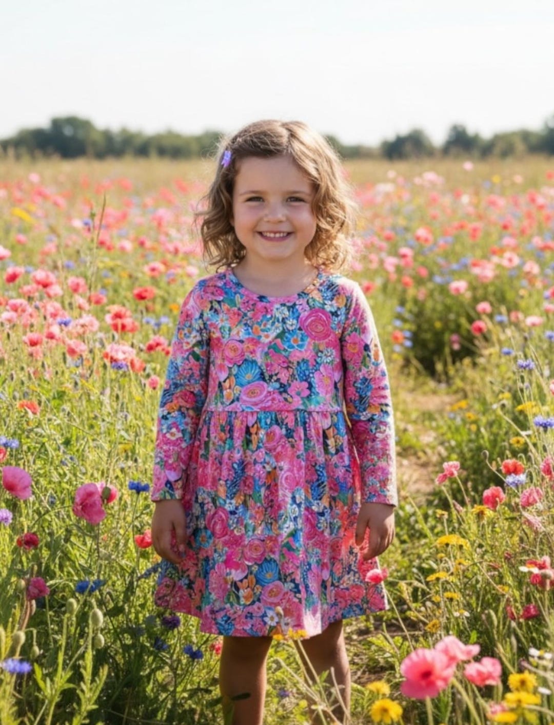 Girls Pink Floral Twirl Dress: Cotton Spring Outfit With Bow - Etsy