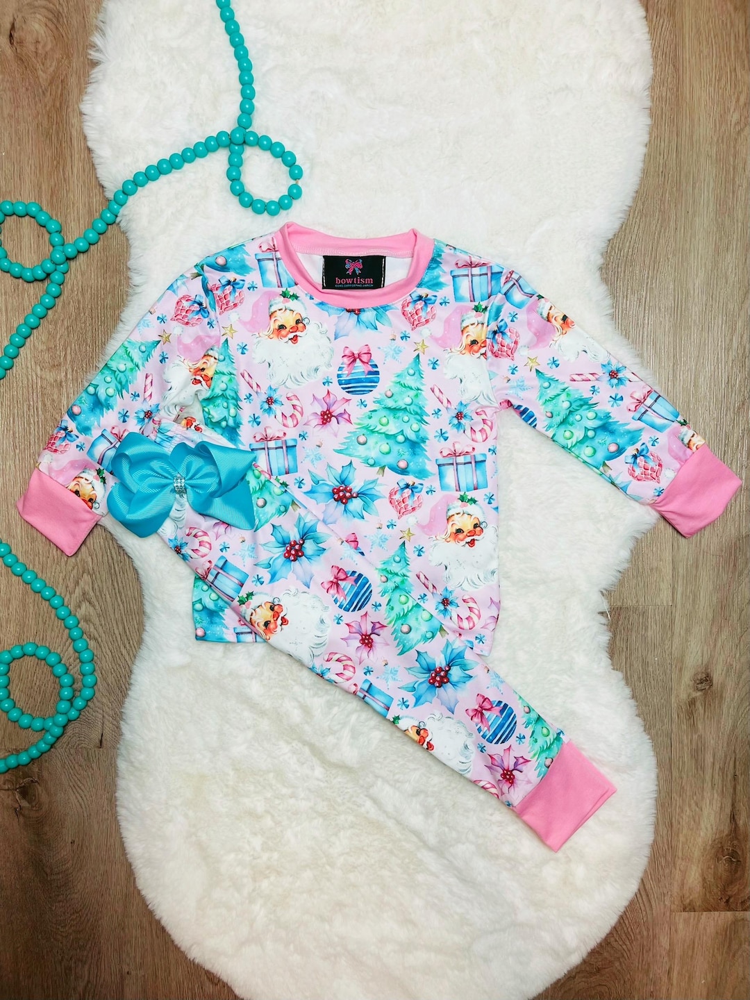 Christmas Pj for Girls, Christmas Pajamas, Pink Santa Pj, Pink ...