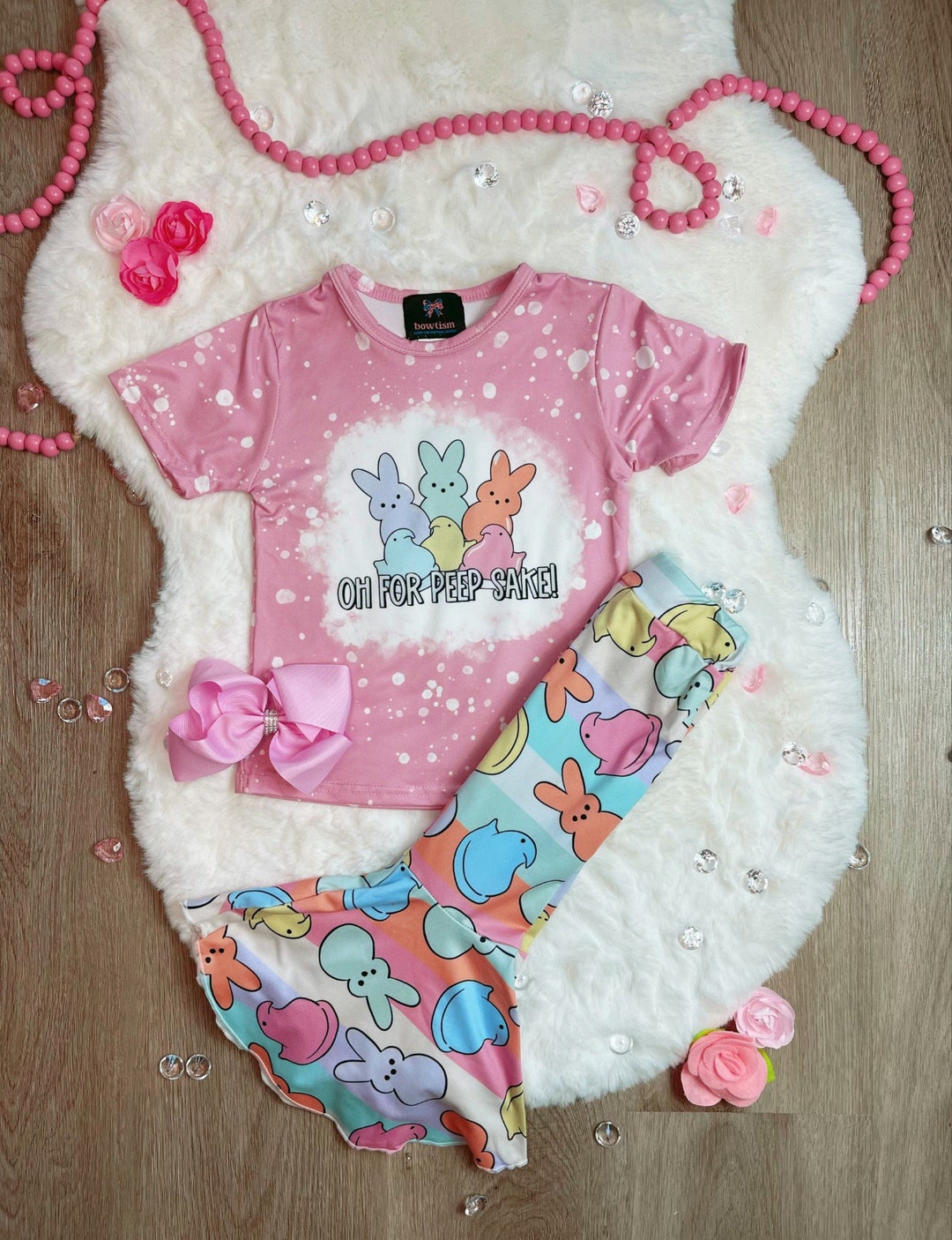 Retro Girls Flare Set, Girls Easter Outfit, Girls Easter Set, Free Bow ...
