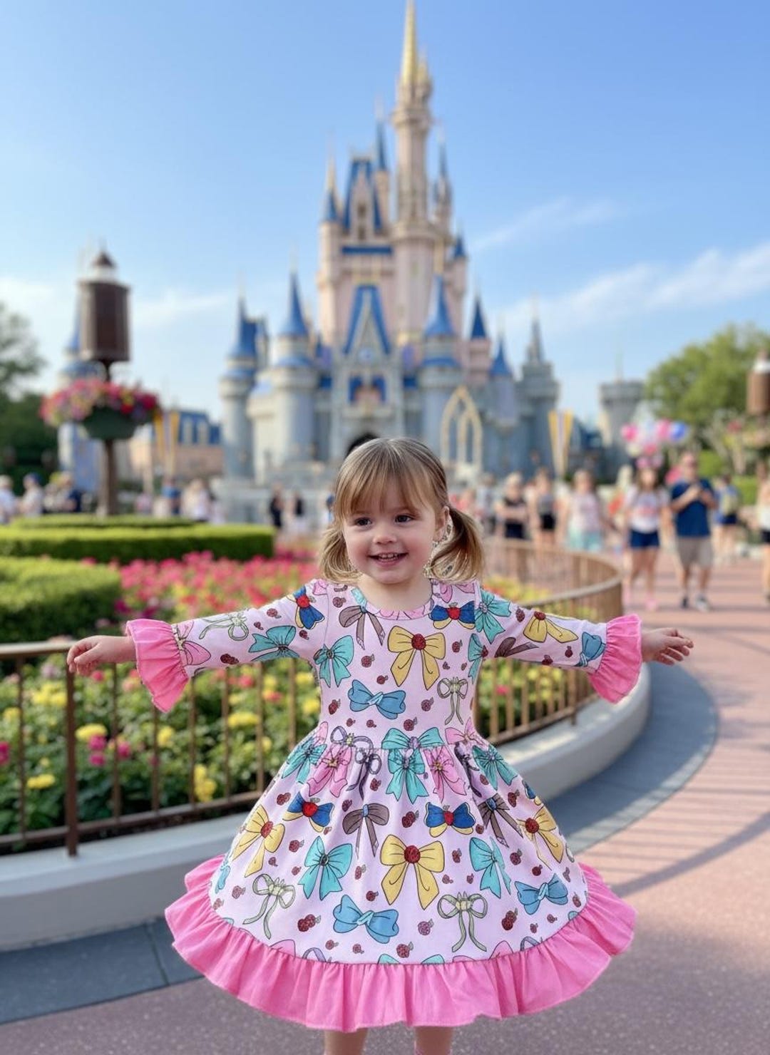 Girls Princess Bow Twirl Dress With Matching Bow: Theme Park Outfit - Etsy