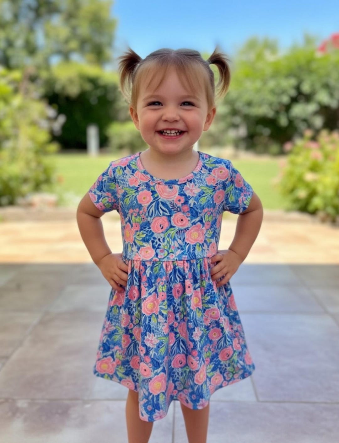 Girls Floral Twirl Dress: Cotton Spring Outfit With Bow - Etsy