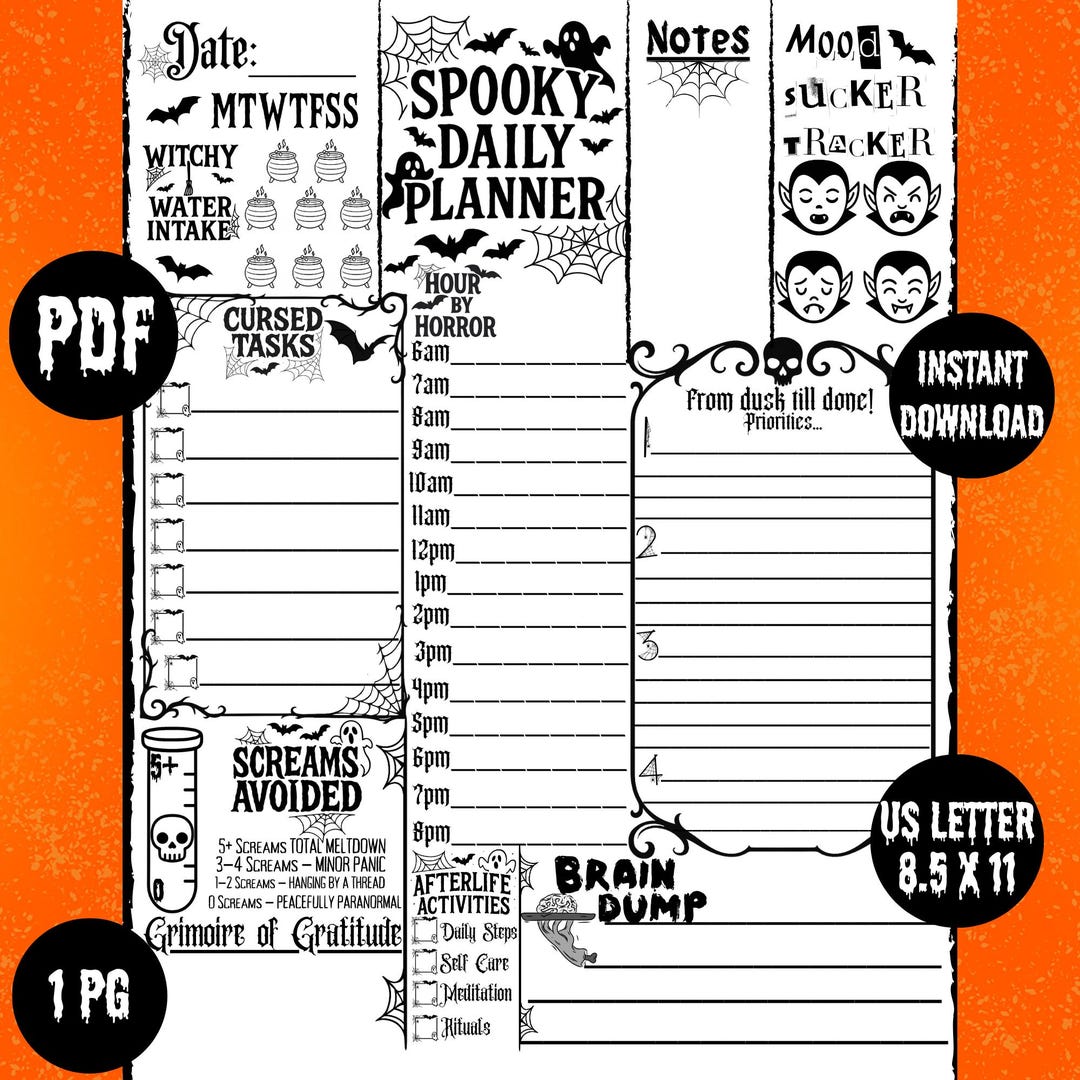 Spooky Daily Planner Printable, 1 Page |gothic Aesthetic To-do List ...