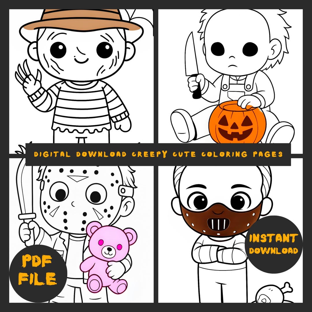 14 Creepy Cute Lil Slashers Coloring Pages, Digital Download, Spooky ...