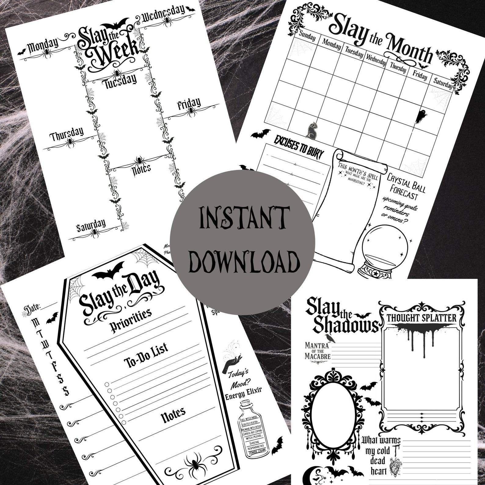 Spooky Planner Pages | 6 Page Gothic Printable Planner Bundle ...