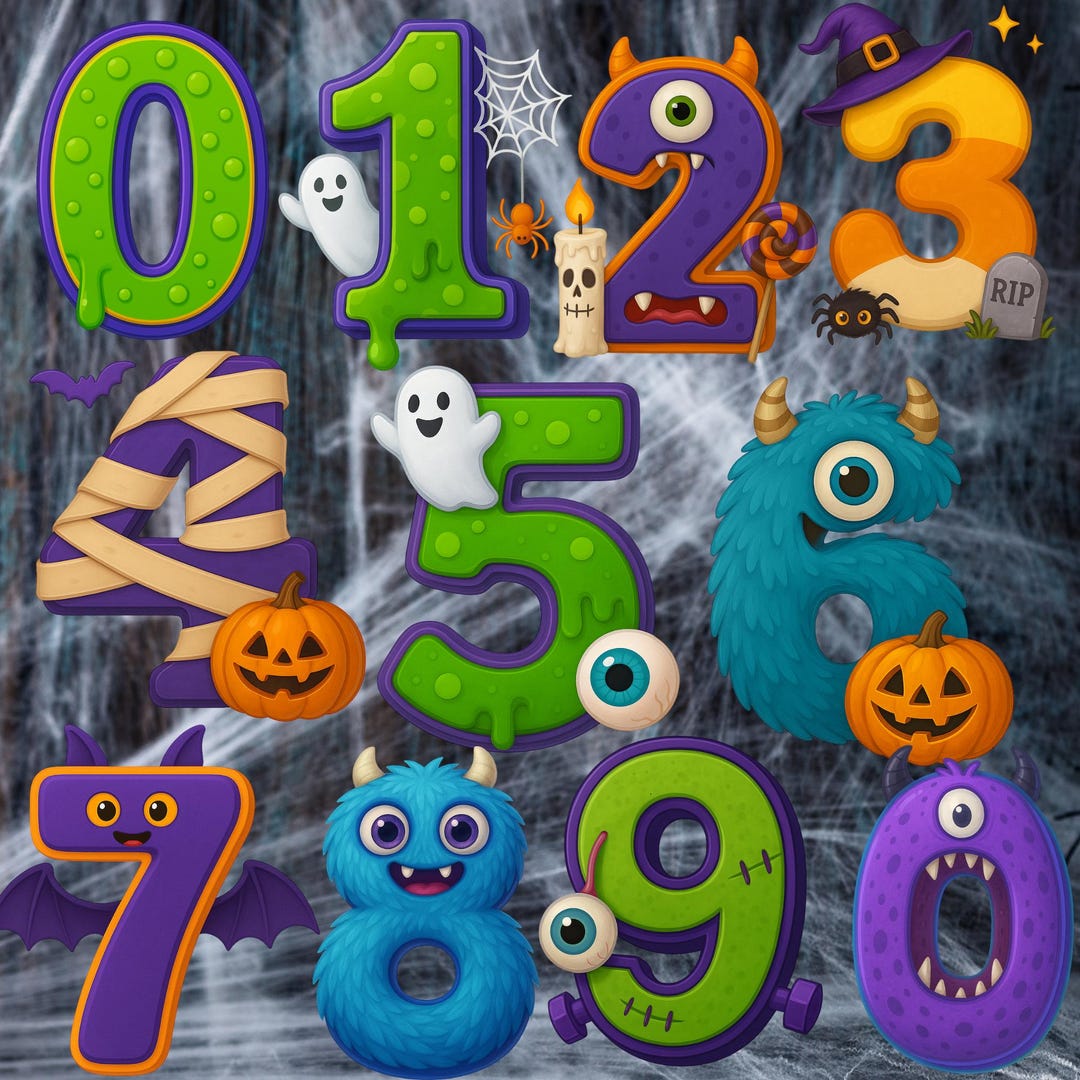 Halloween Numbers Clipart | Spooky Cute Font PNG | Cute Creepy Numbers ...