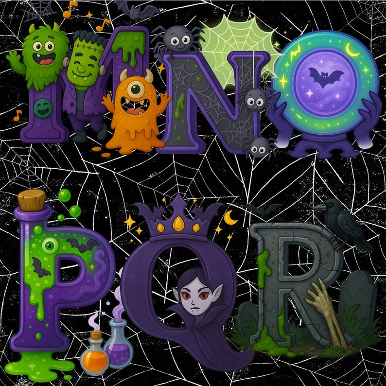 Halloween Alphabet Clipart PNG, A to Z Spooky Cute Letters,transparent ...
