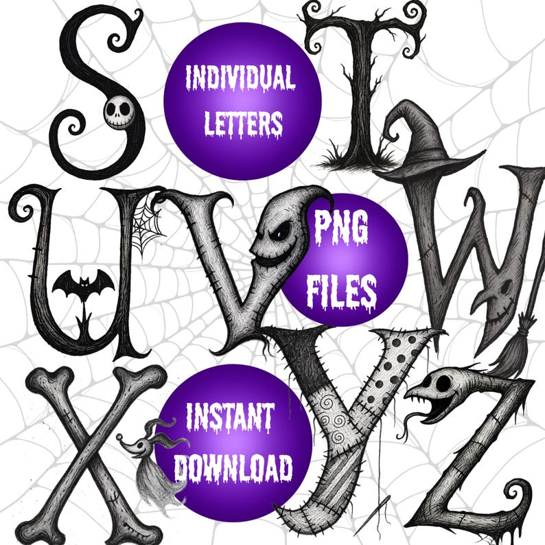Spooky Nightmare Alphabet, Creepy Gothic Letters, Digital Download ...