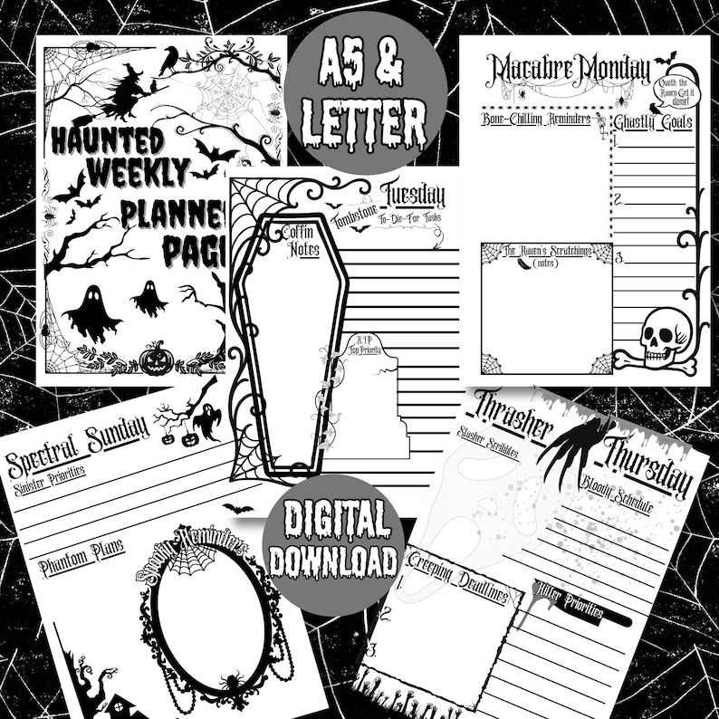 Haunted Weekly Planner, Gothic Spooky Printable Planner Pages A5 ...