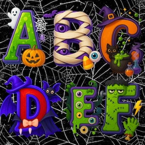 Halloween Alphabet Clipart PNG, A to Z Spooky Cute Letters,transparent ...