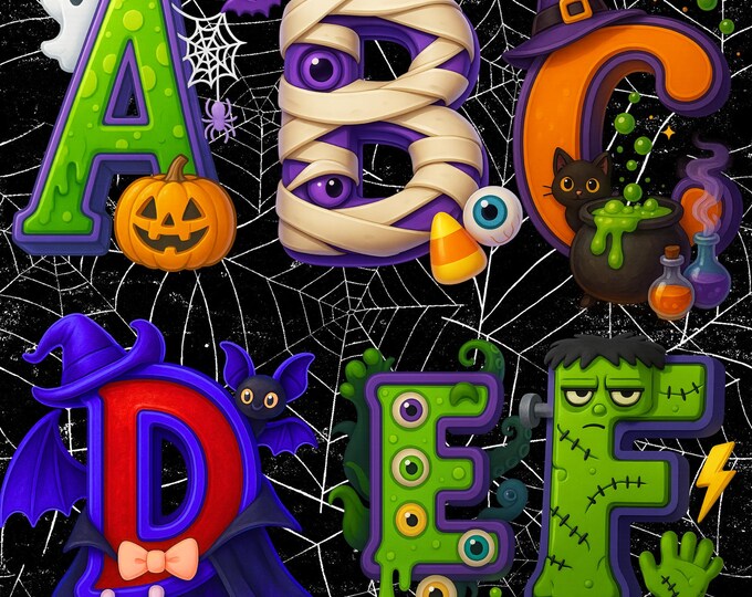 Halloween Alphabet Clipart PNG, A to Z Spooky Cute Letters,transparent ...