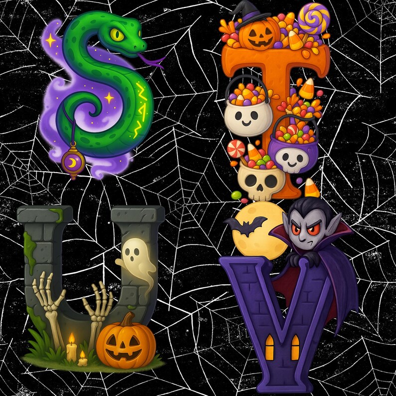 Halloween Alphabet Clipart PNG, A to Z Spooky Cute Letters,transparent ...