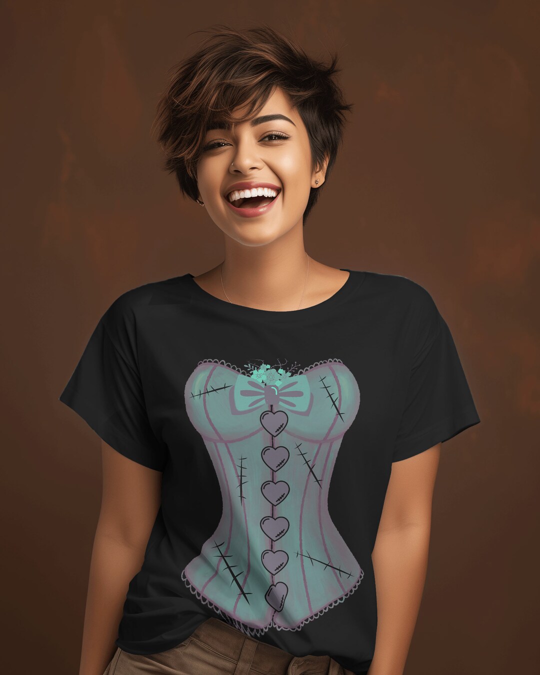 Undead Zombie Style Elegance: Stitched Corset Tee - Etsy