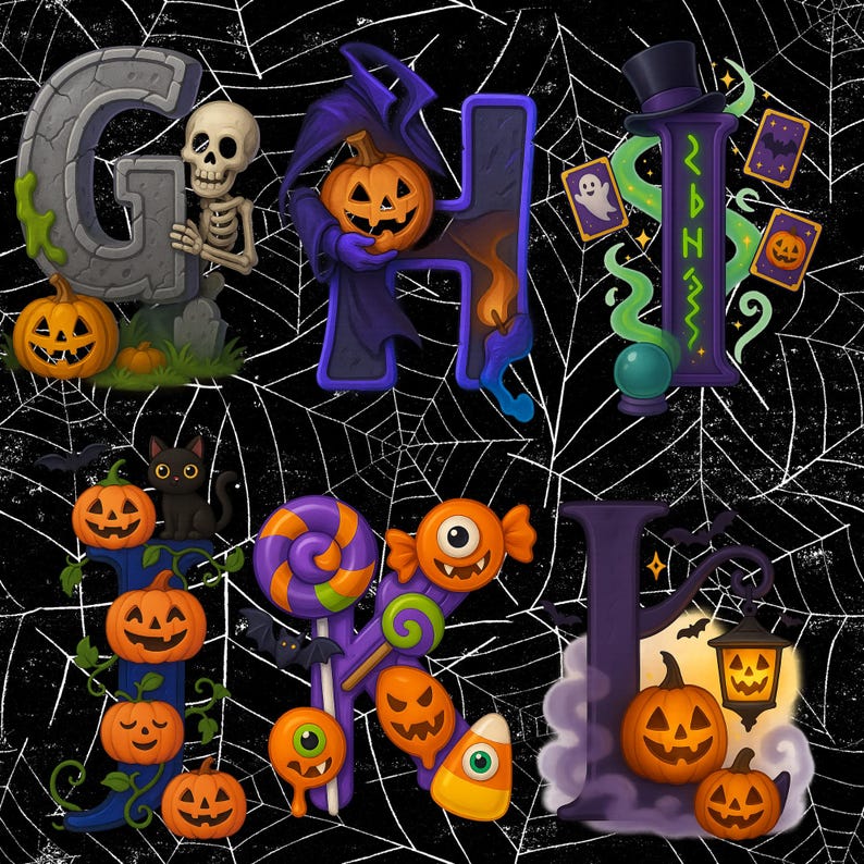 Halloween Alphabet Clipart PNG, A to Z Spooky Cute Letters,transparent ...