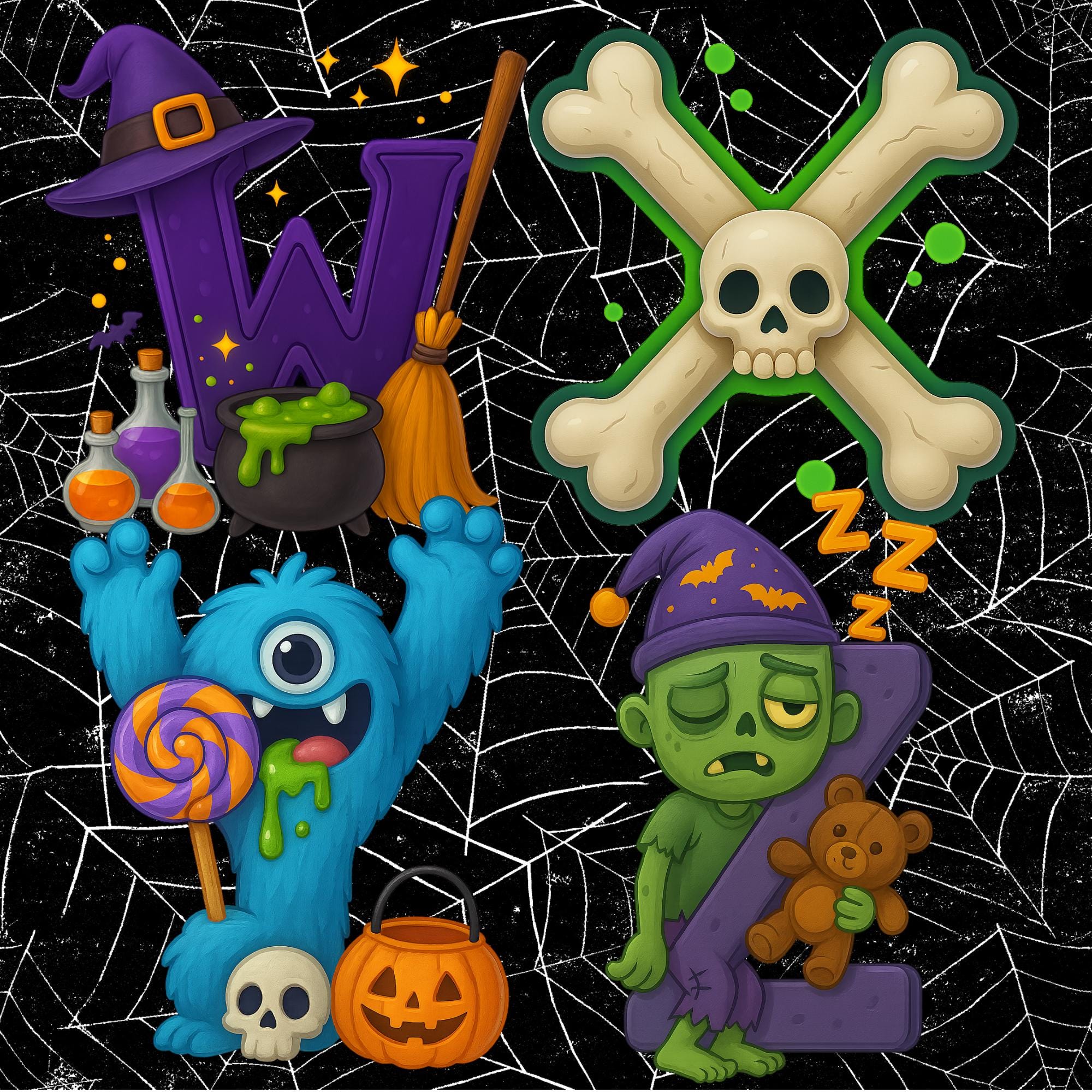 Halloween Alphabet Clipart PNG, A to Z Spooky Cute Letters,transparent ...