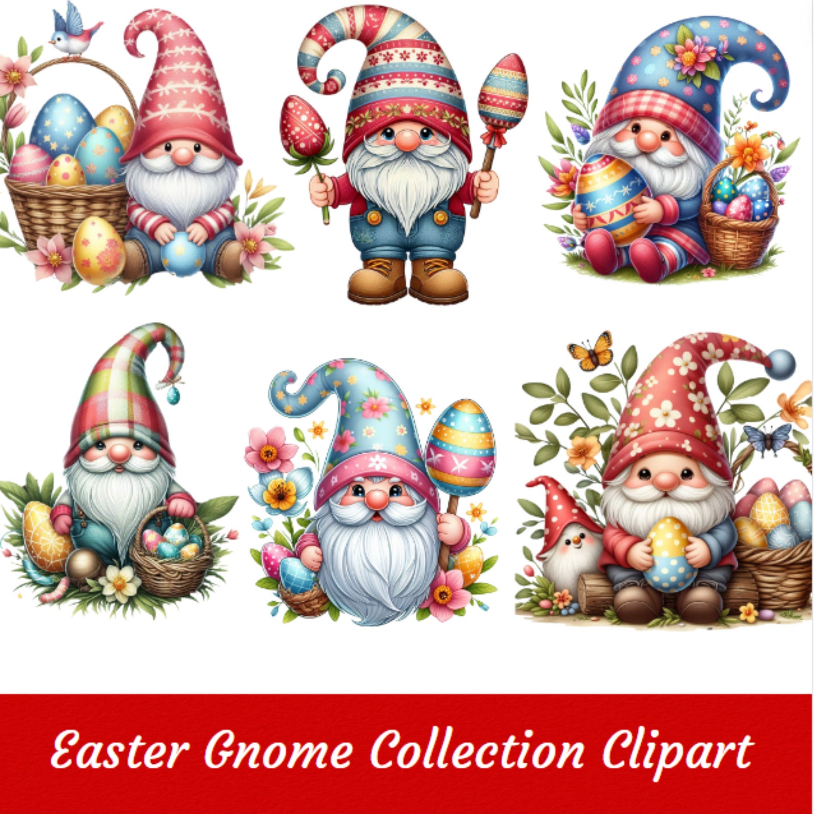 Watercolor Easter Gnome Collection Clipart, 20 PNG Easter Clipart ...