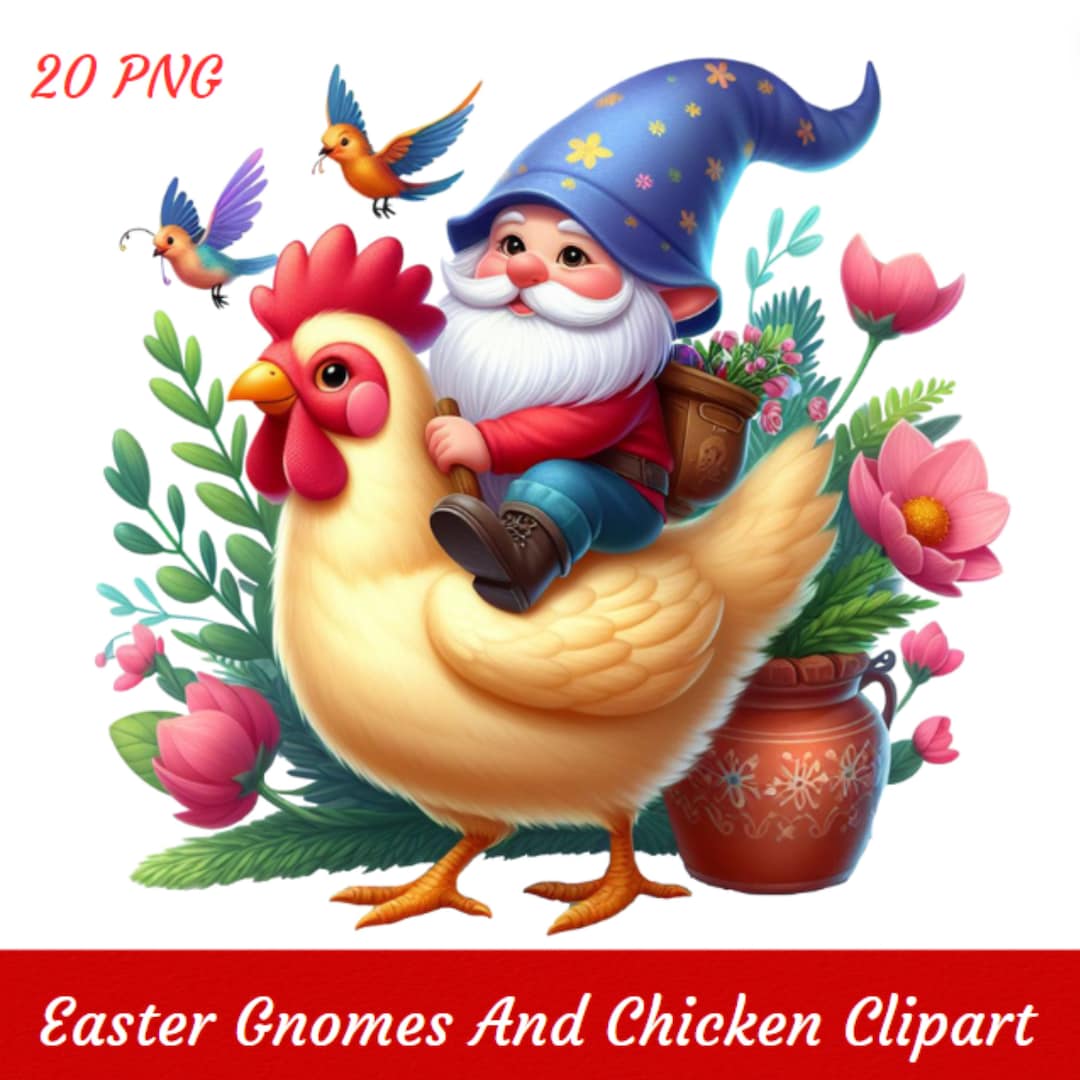 Easter Gnome and Chicken Clipart, 20 PNG Easter Clipart, Easter Gnome ...