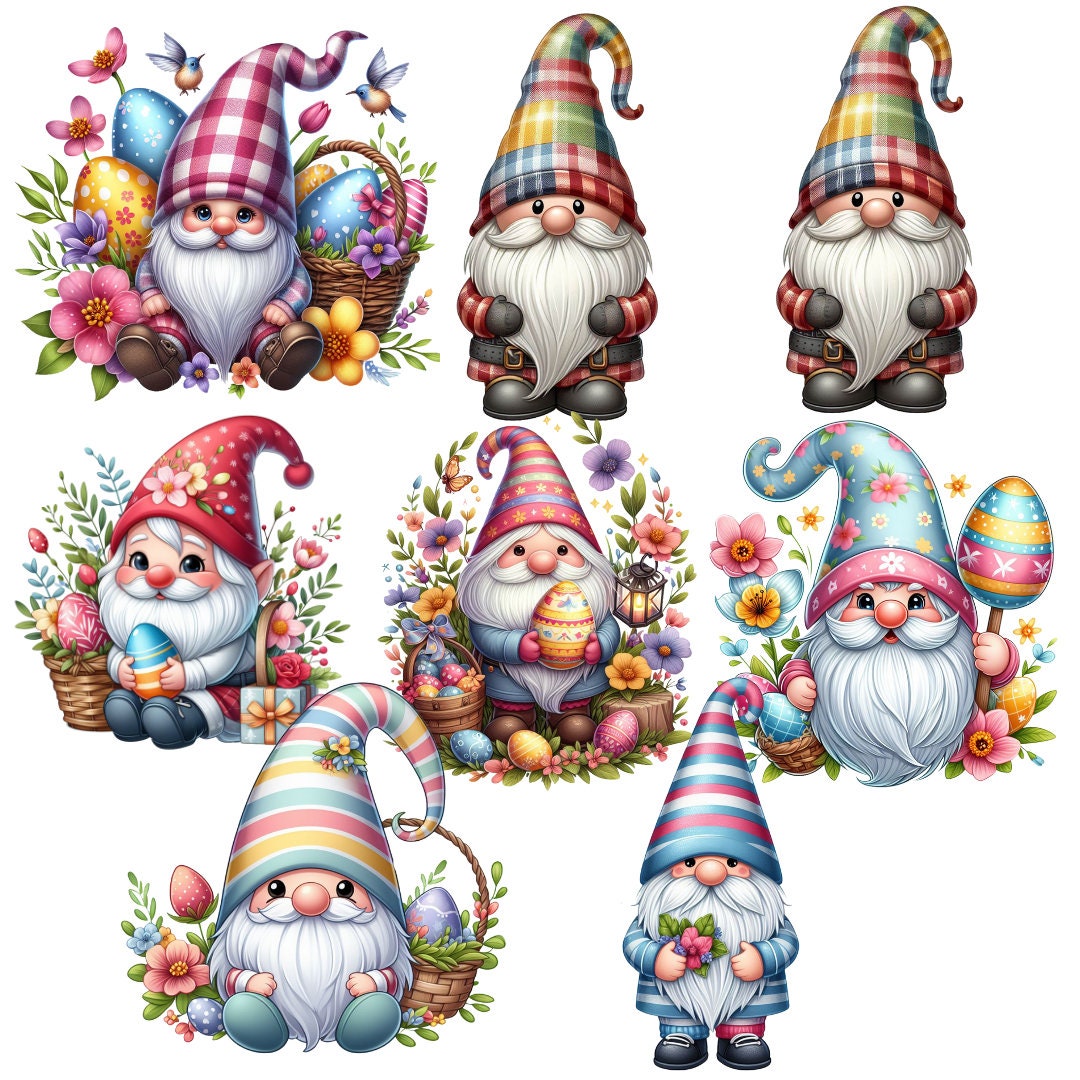 Watercolor Easter Gnome Collection Clipart, 20 PNG Easter Clipart ...