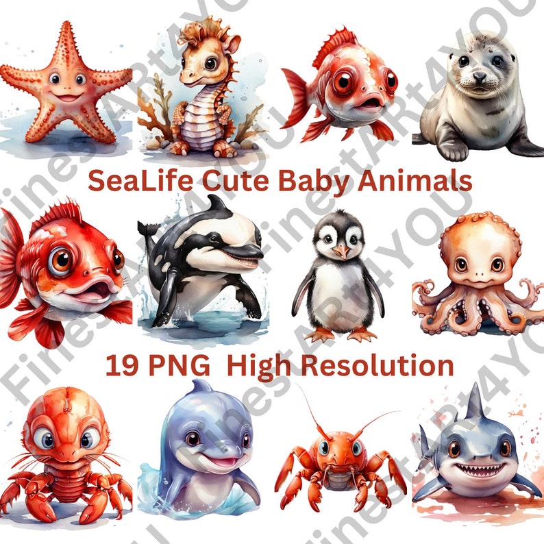 19 Undersea Watercolor Clipart Bundle Nursery Decor, Baby Wall Art ...