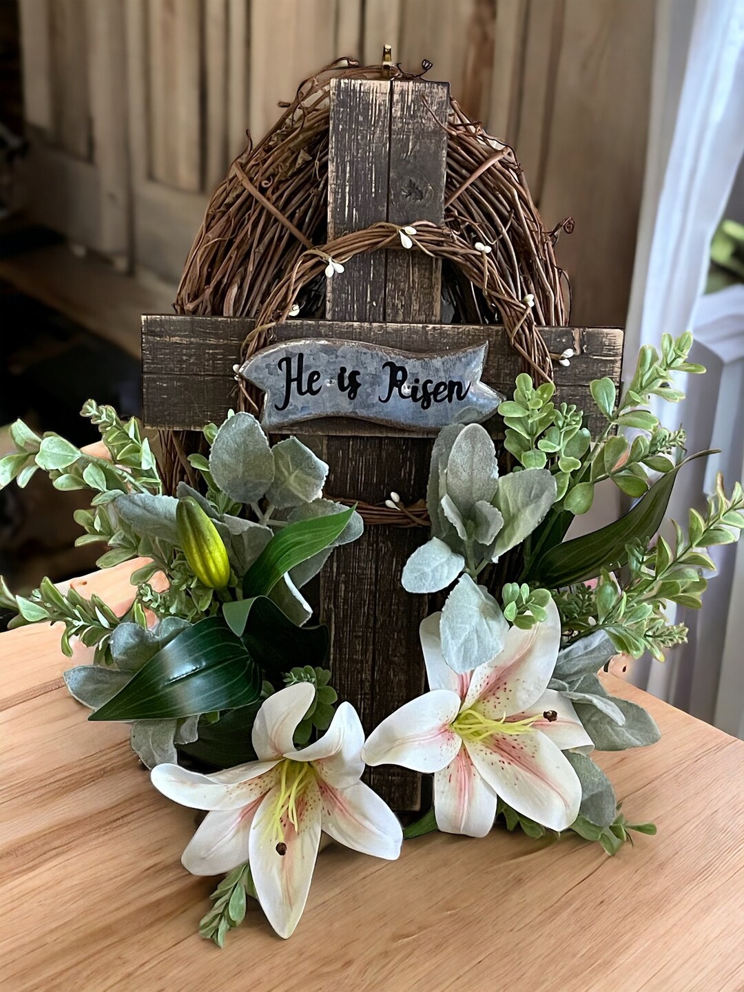 He is Risen Easter Wreath With Floral Accents - Etsy