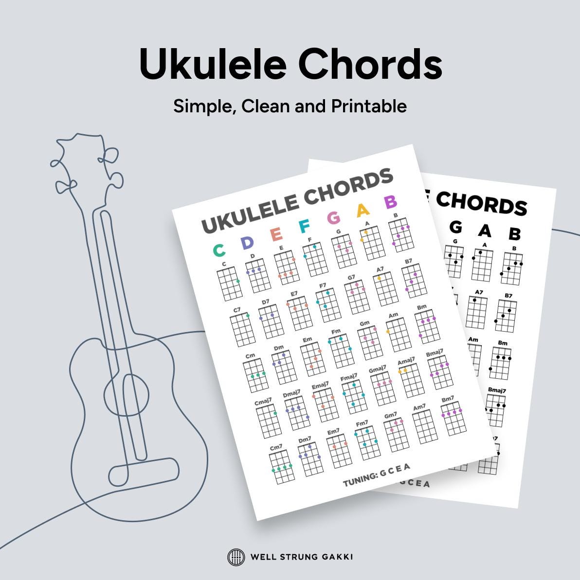 UKULELE Chord Charts (two Versions) | Simple and Clean Printable Basic ...