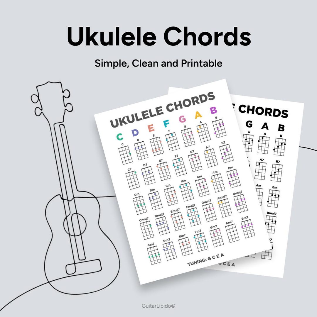 UKULELE Chord Charts Simple and Clean Printable Basic Ukulele Chords ...