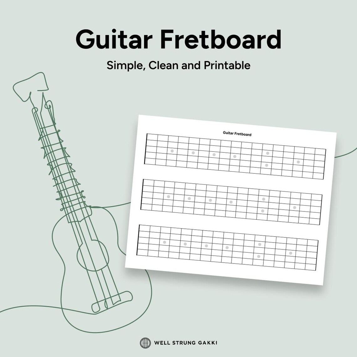 Guitar Fretboard Template Blank Tab Tabulature Printable - Etsy