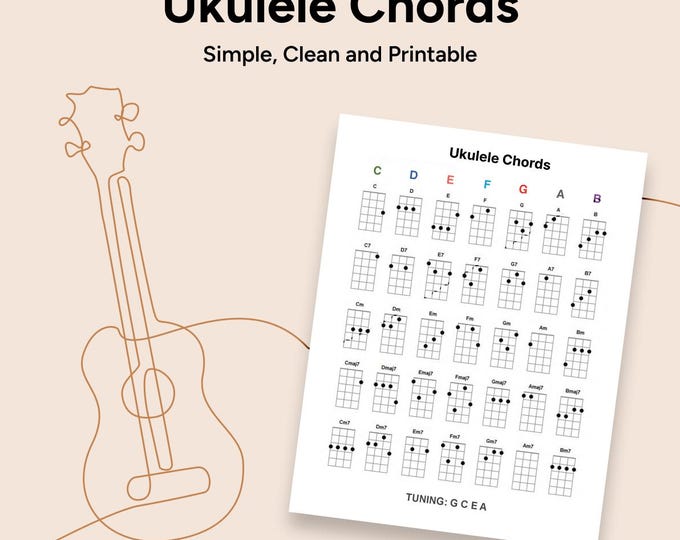 UKULELE Chord Chart | Simple and Clean Printable Basic Beginner Ukulele ...