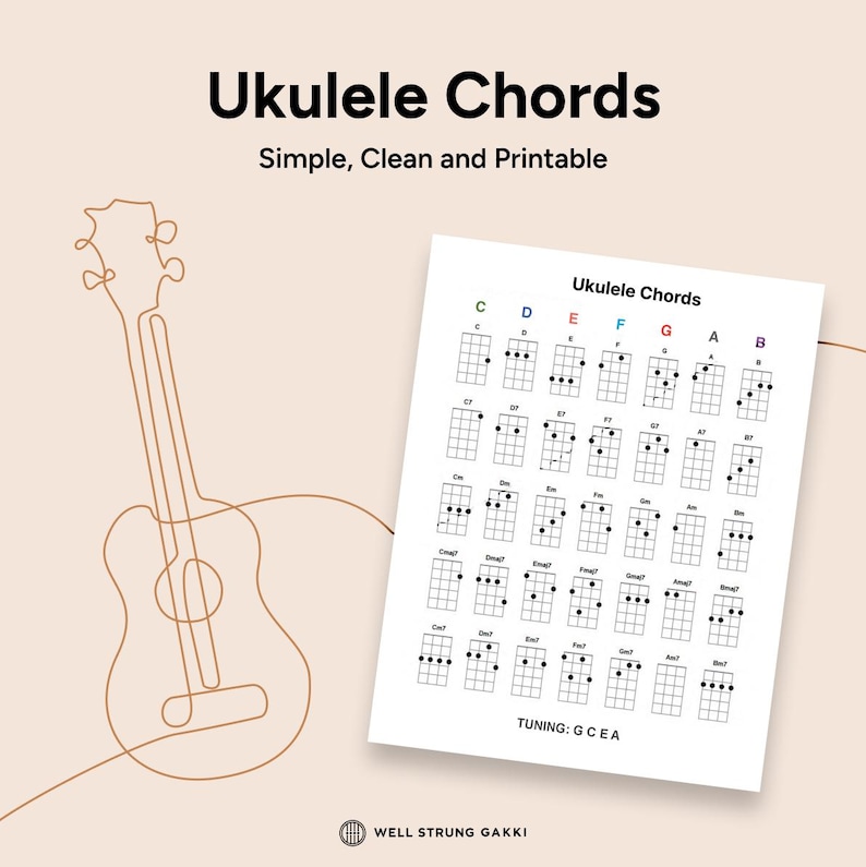 UKULELE Chord Chart | Simple and Clean Printable Basic Beginner Ukulele ...