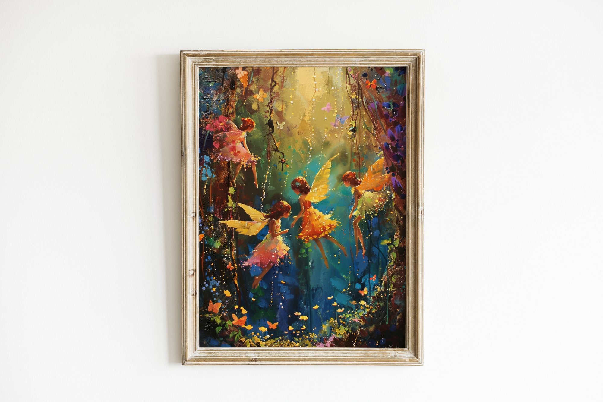 Enchanted Forest Fairies Painting, Vibrant Wall Art, Fantasy Decor ...