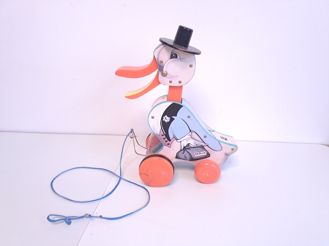 Vintage Fisher Price Pull-along Duck, Makes Quack Quack Sound, With Red ...