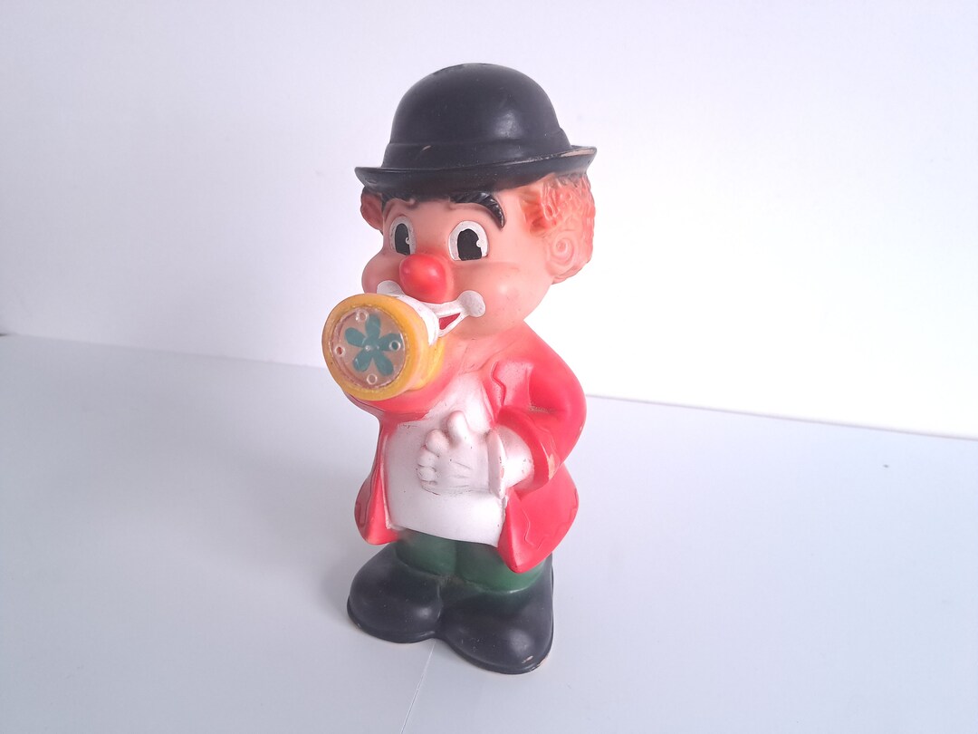 Rare 50s Rubber Clown, Squeeze Toy That Squeaks and Blows a Trumpet ...