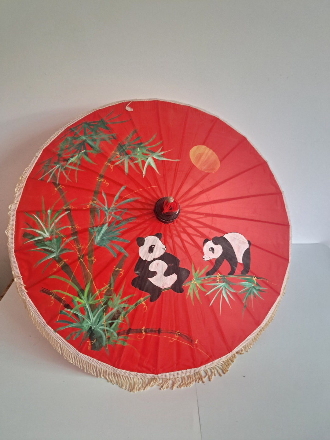 Fringe Parasol 23.6x20 Inch Large Hand-painted Asian, With Panda's ...