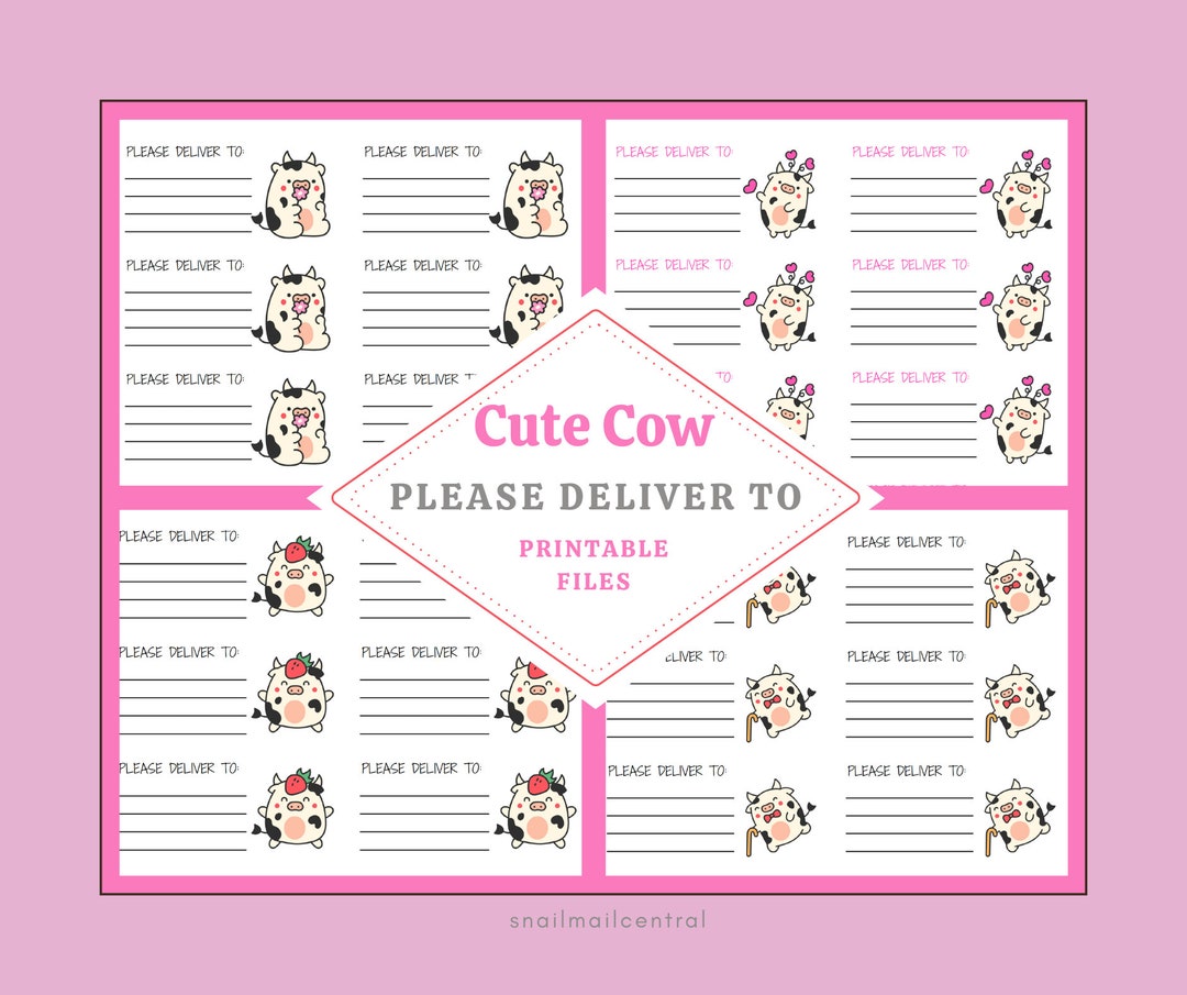 Cute Cow PDT Labels - Printable Digital Files - Address Labels - Snail ...