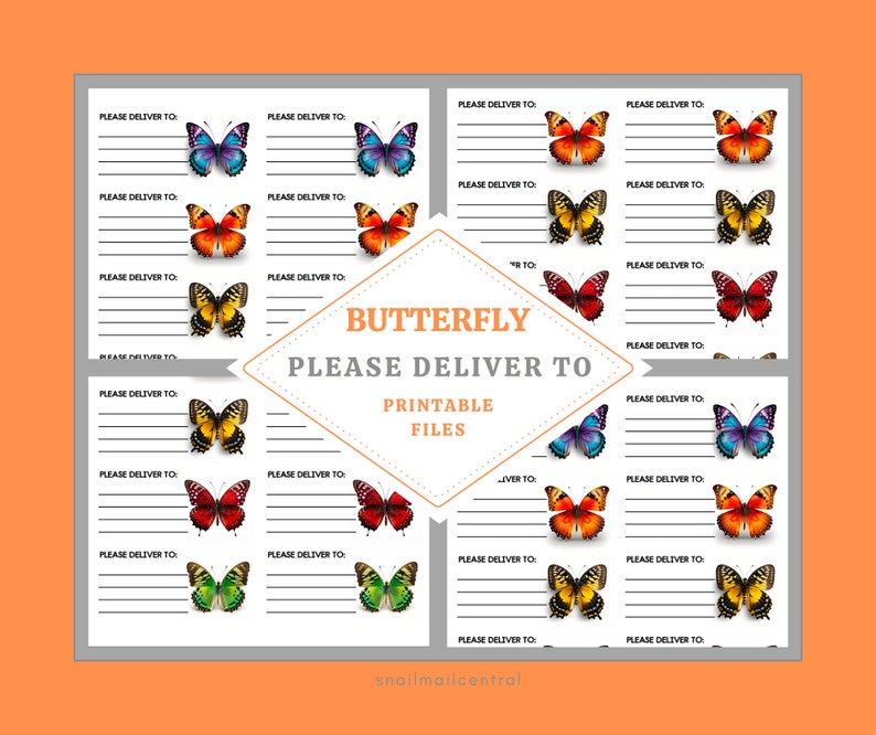 Rainbow Butterfly Address Labels: Printable Pen Pal Stickers (2x4 Inch ...