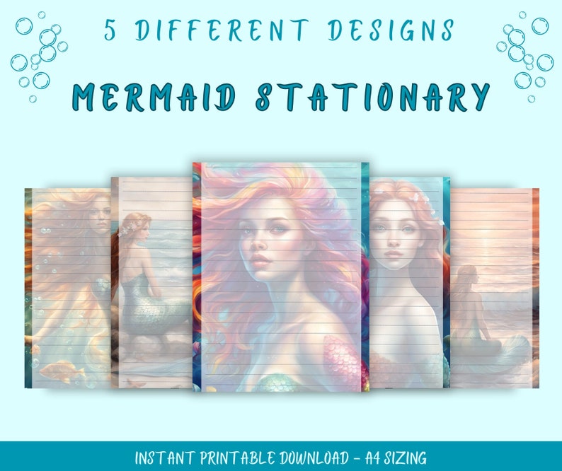 PRINTABLE STATIONARY DIGITAL Mermaid Beach Ocean Lined Download A4 - Etsy