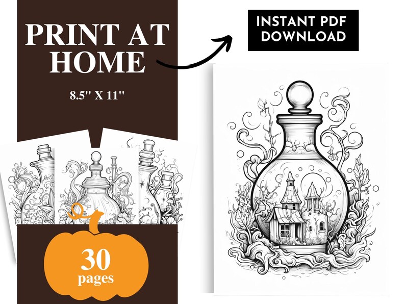 Magic Potion Bottles Coloring Pages: 30 Printable Art Therapy Sheets ...