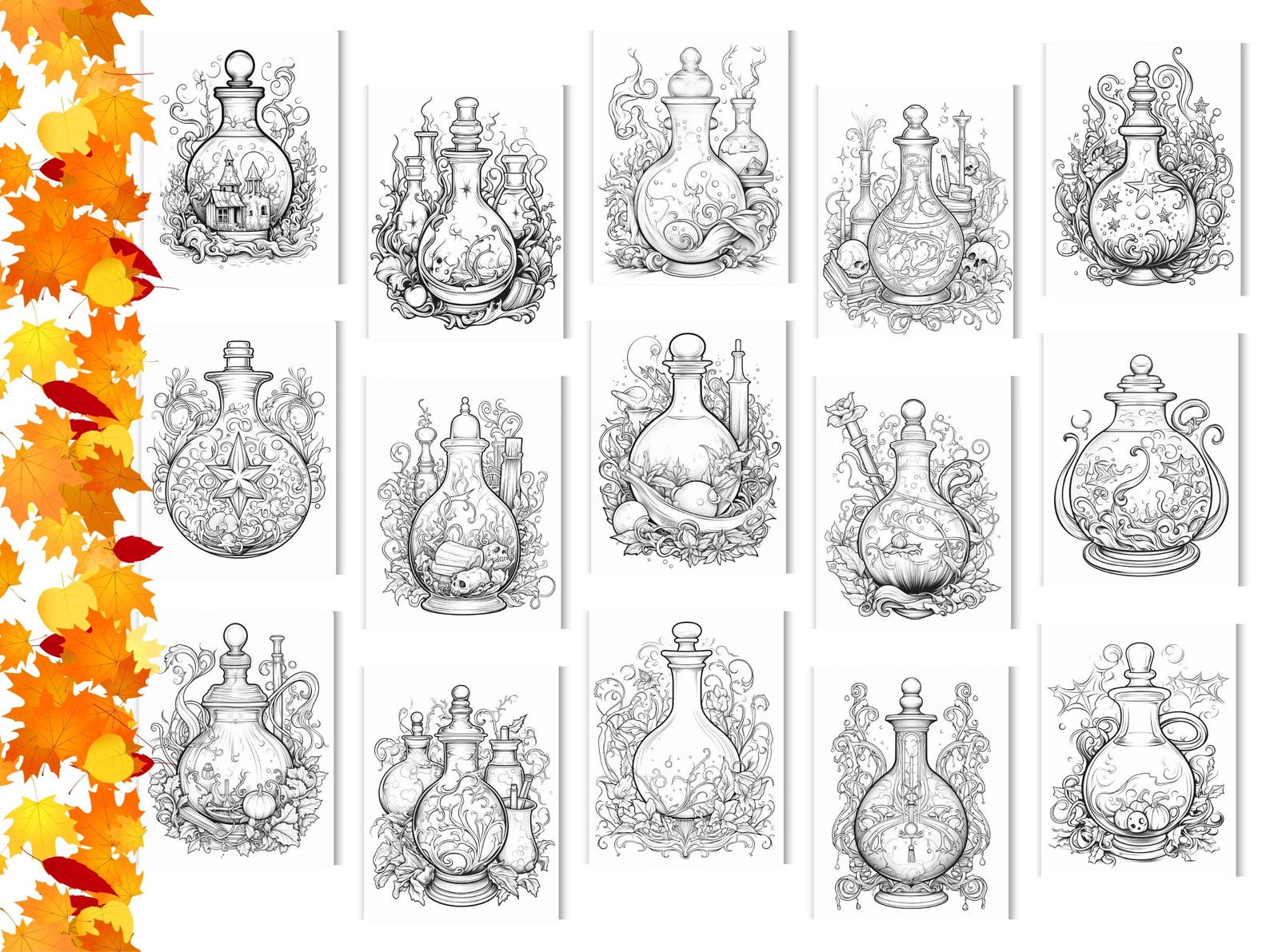 Magic Potion Bottles Coloring Pages: 30 Printable Art Therapy Sheets ...