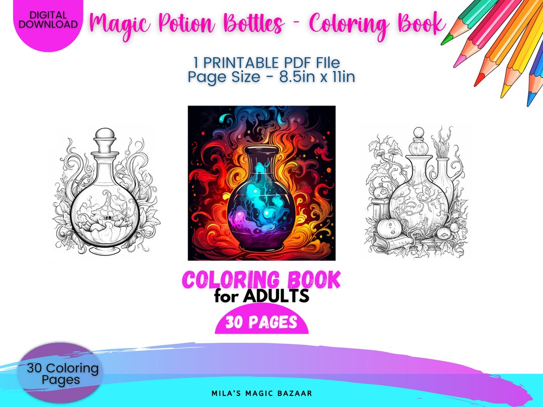 Magic Potion Bottles Coloring Pages, 30 Coloring Pages, Digital ...