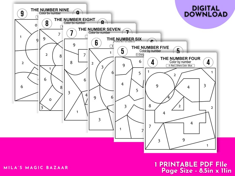 Color by Number 0-9, Coloring Activity, Digital Download, Number ...