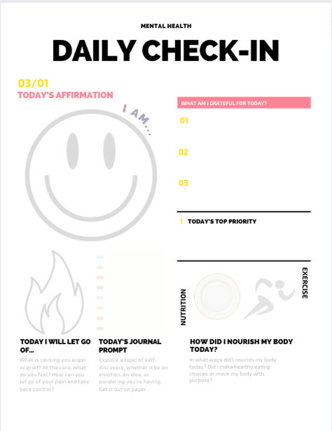 Mental Health Check in Digital Printable for Personal Use, Teachers ...