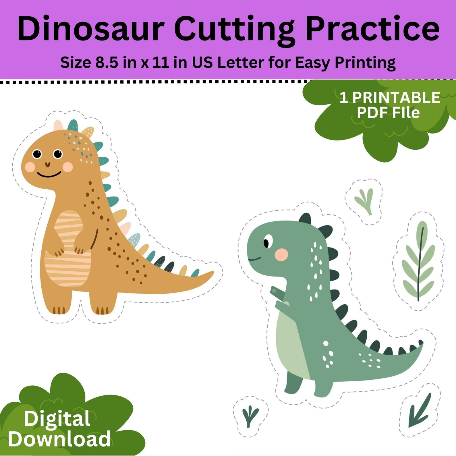 Dinosaur Cutting Practice: Pre-k Activity (digital Download) - Etsy