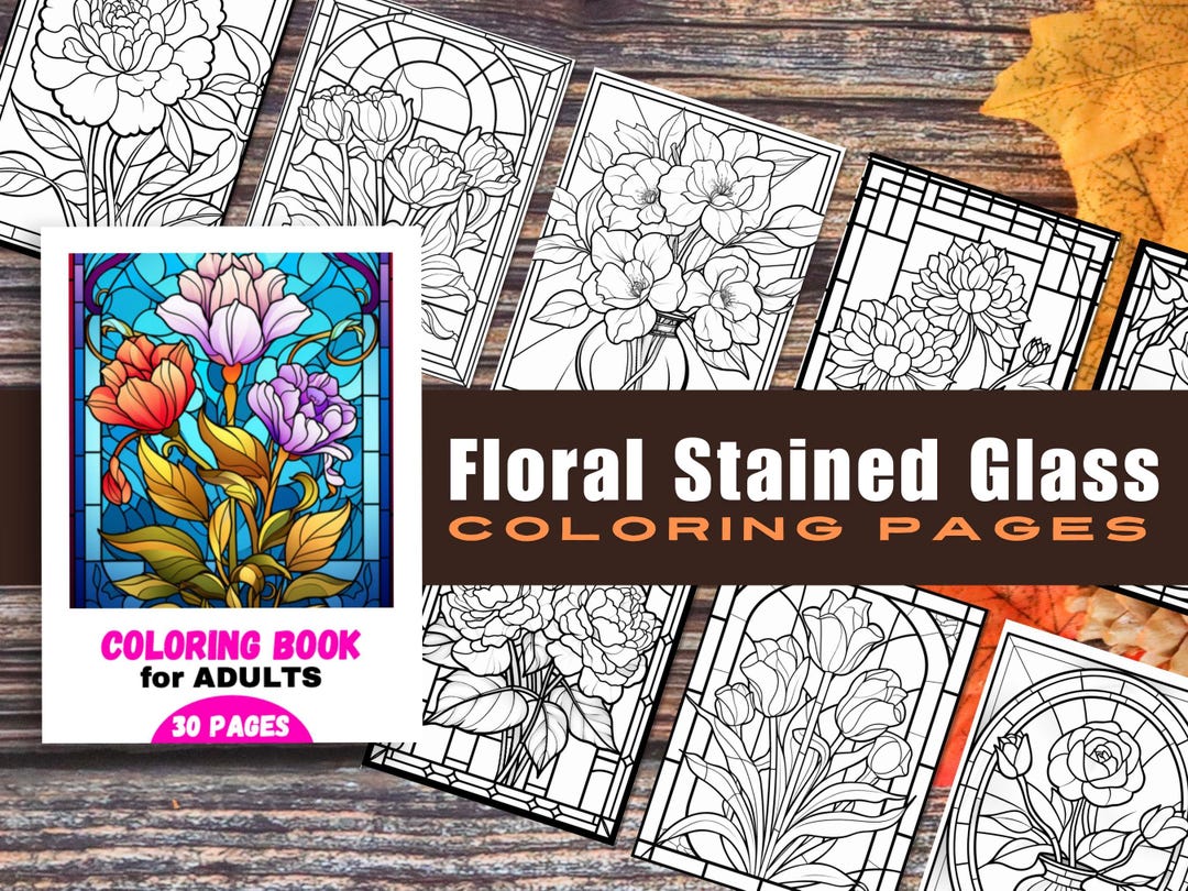 Floral Stained Glass Coloring Pages, 30 Coloring Pages, Digital ...