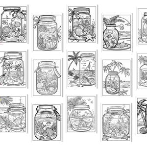 Beach in a Jar Coloring Book, 30 Coloring Pages, Digital Download, Self ...