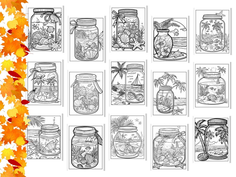 Beach in a Jar Coloring Book, 30 Coloring Pages, Digital Download ...