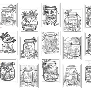 Beach in a Jar Coloring Book, 30 Coloring Pages, Digital Download, Self ...