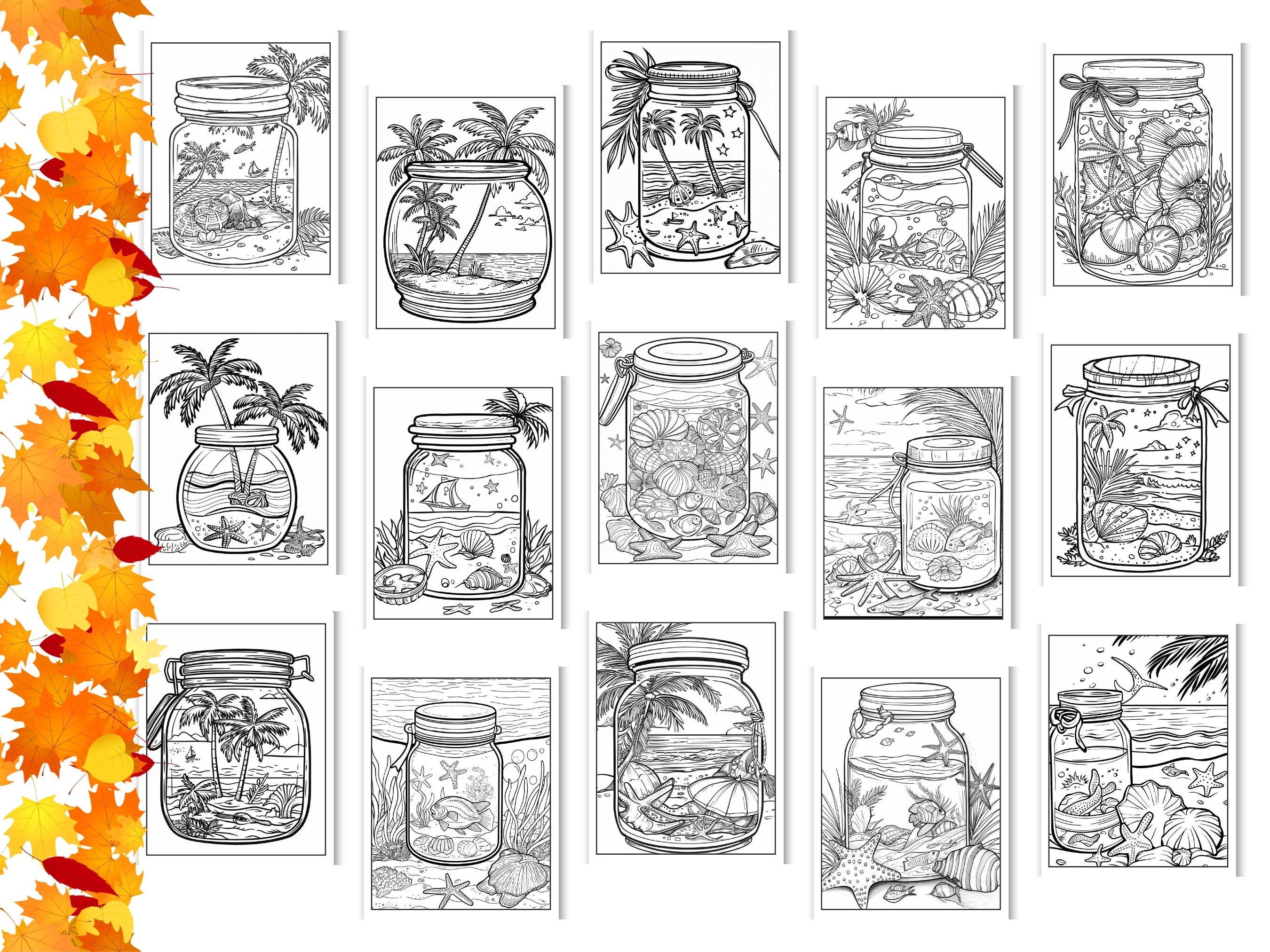 Beach in a Jar Coloring Book, 30 Coloring Pages, Digital Download, Self ...
