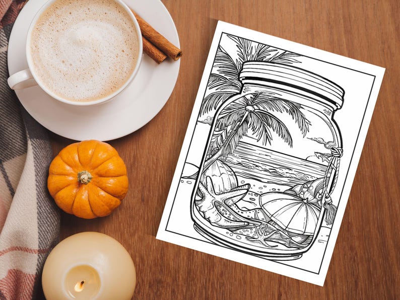Beach in a Jar Coloring Book, 30 Coloring Pages, Digital Download, Self ...