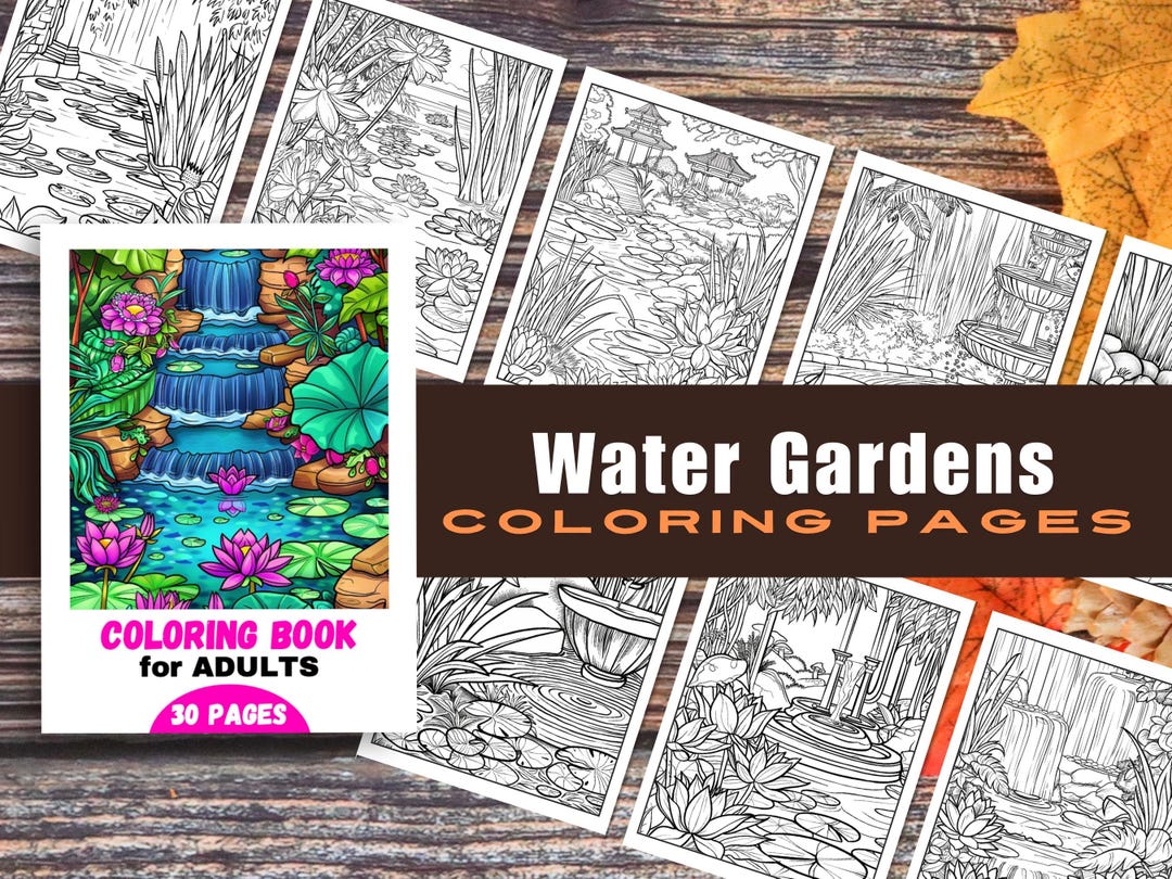 Water Gardens Coloring Pages: 30 Printable Art Therapy Sheets (digital ...
