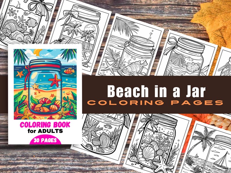 Beach in a Jar Coloring Book, 30 Coloring Pages, Digital Download, Self ...