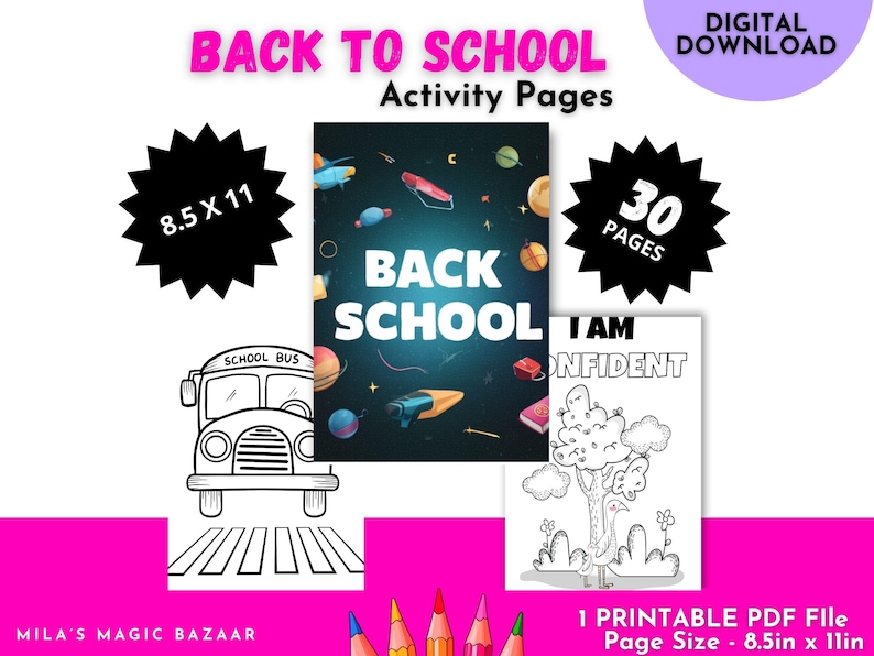 Back to School Coloring Book: 30 Fun Activity Pages (digital Download ...